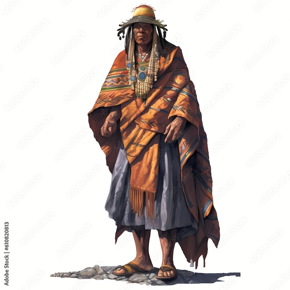 Generative AI Clipart of Indigenous Inca man, wearing simple robes, old ...
