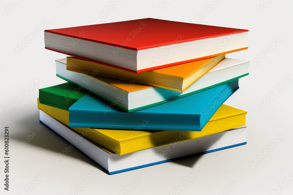 A book pile close up on a table. Front view pile book. For festival of ...