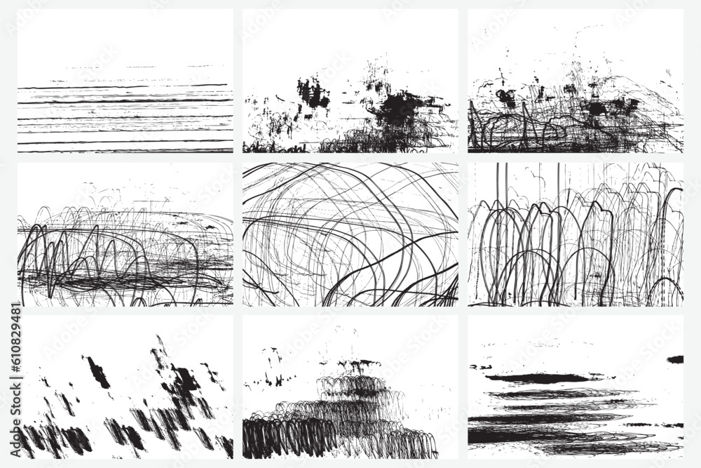 Abstract drawing pattern set. Organic grunge textured overlapping wavy ...