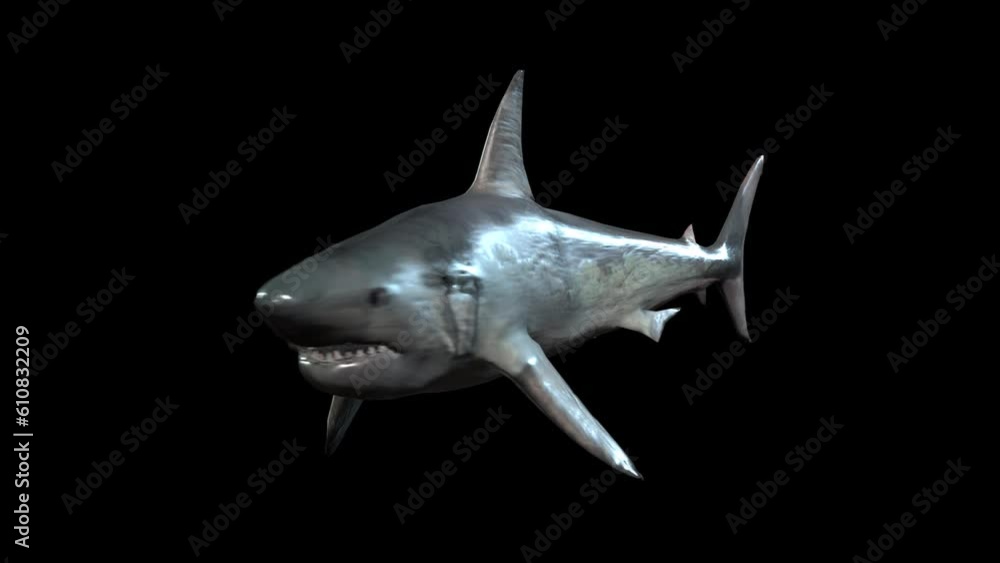 Vidéo Stock White Shark swimming on black background, perspective ...