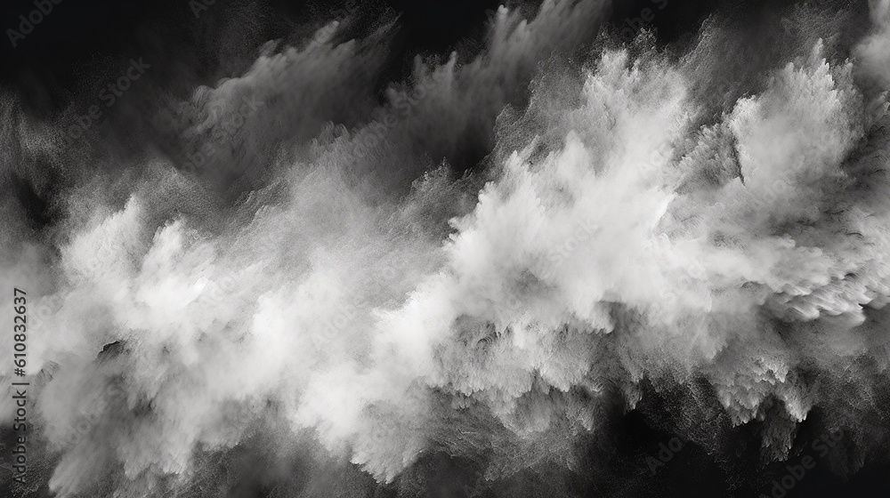 white and black sprayed cloud of dust, hyperrealistic, ethereal nature ...