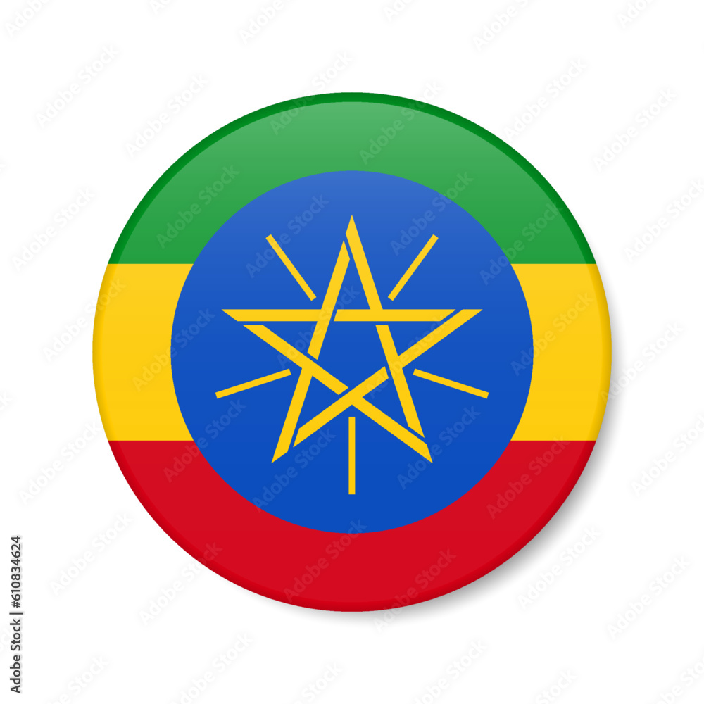 Ethiopia circle button icon. Ethiopian round badge flag. 3D realistic ... Ethiopia circle button icon. Ethiopian round badge flag. 3D realistic ...