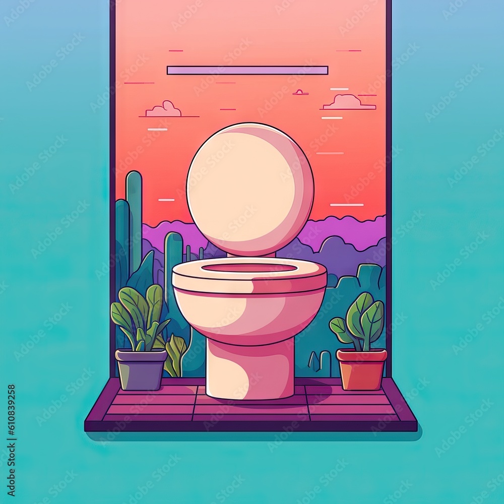 Pixelart representation of a colorful toilet. The vibrant colors and ...