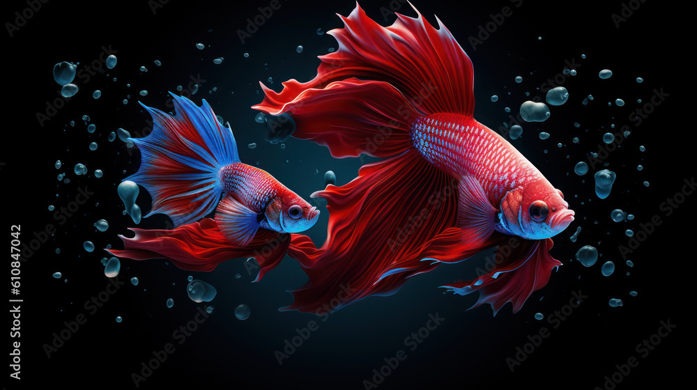 Two Betta fish on black isolated background with Ai Generated Stock ...