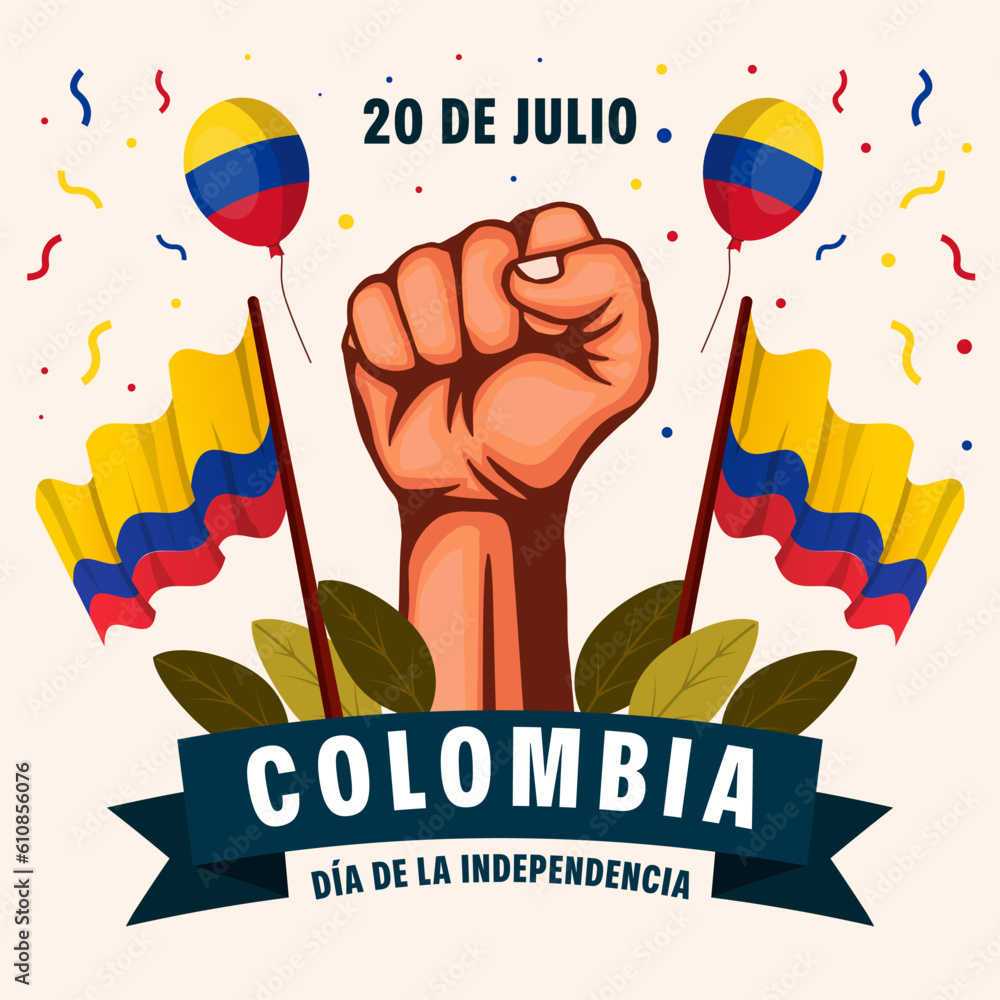 20 de julio colombia independence day illustration with hands, balloons ...