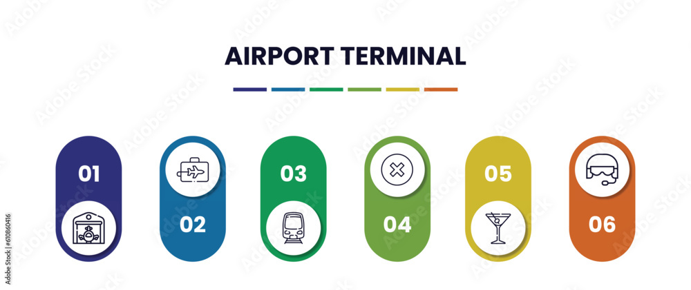 airport terminal outline icons. airport terminal icons with infographic ...