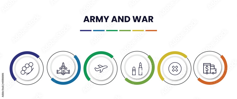 army and war outline icons. army and war icons with infographic ...