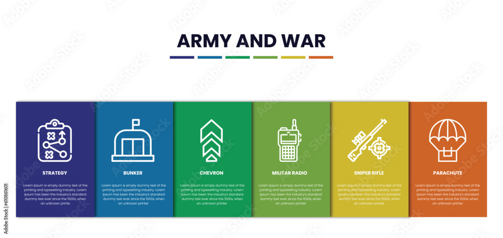 army and war outline icons. army and war icons with infographic ...