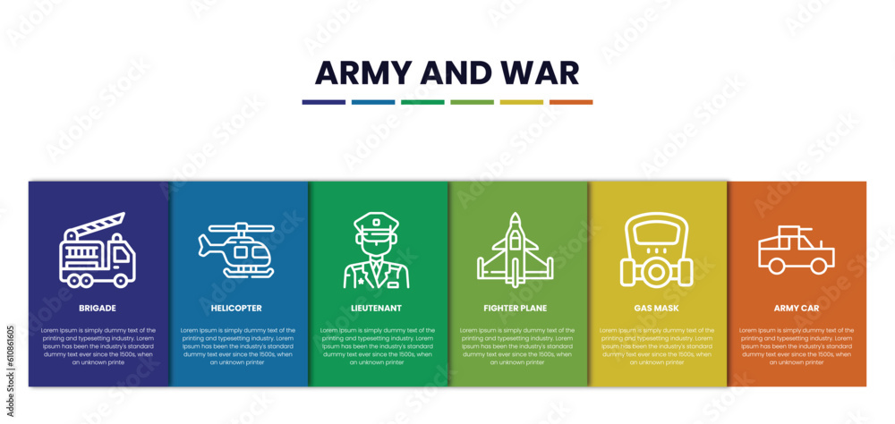 army and war outline icons. army and war icons with infographic ...