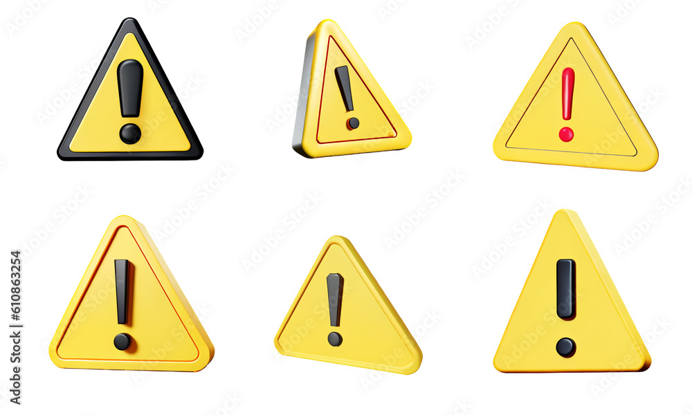 Warning sign set. Cautioning signs of various shapes. Isolated 3d ...