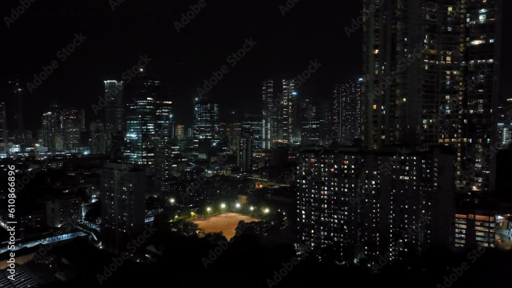 Cinematic aerial view of Mumbai's downtown night scene. Central Mumbai ...
