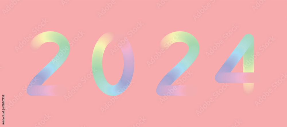 22024. New Year's Eve Vector Card. Colorful 2024 on a Light Coral Pink ...