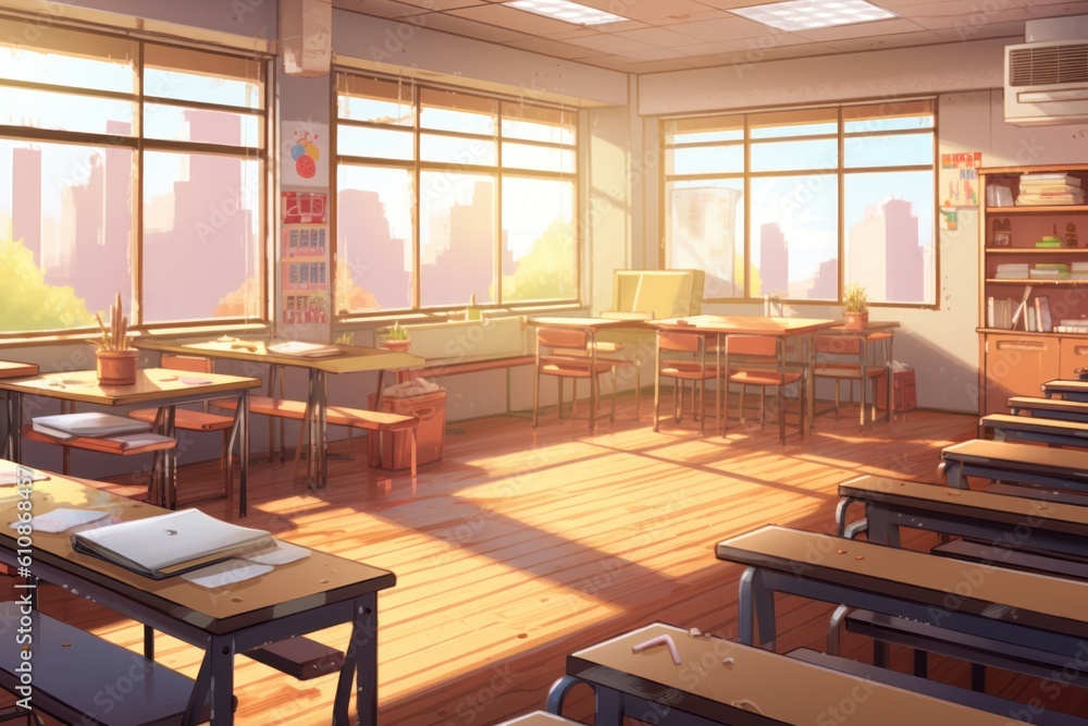 Anime style background, game background, classroom school. Generative ...