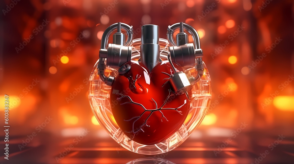 Innovative image of a human synthetic implant heart constructed from a ...