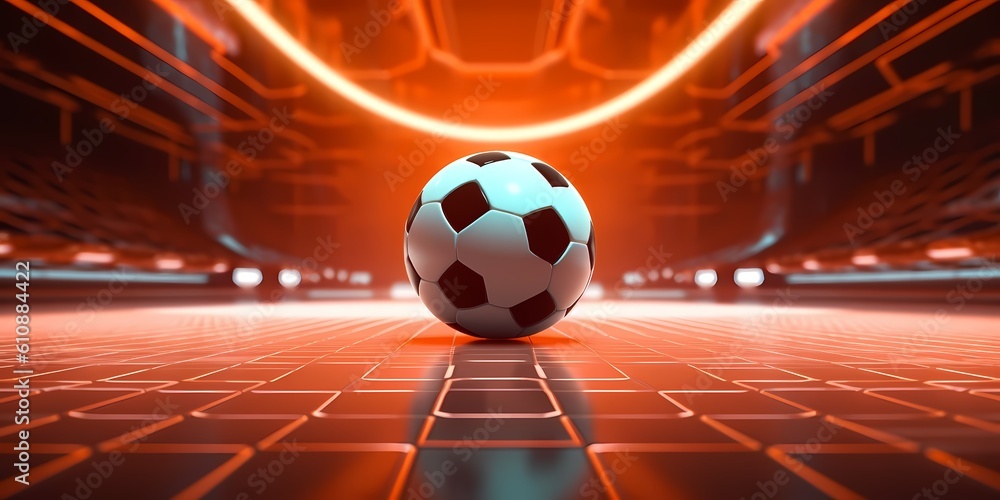 Futsal ball poster concept in the center of a futuristic indoor soccer ...