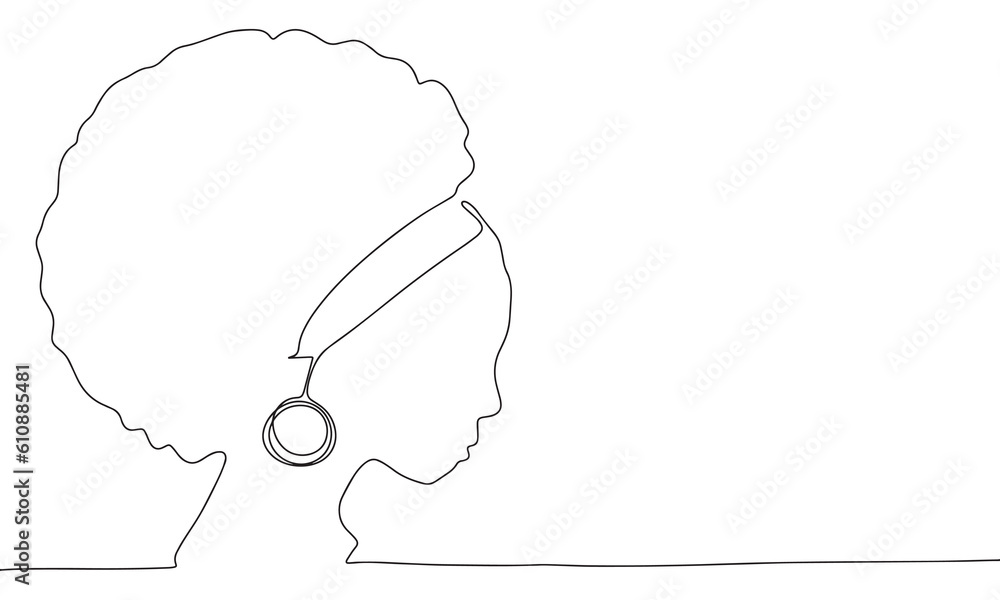 African woman face one line continuous. Line art, outline isolated on ...