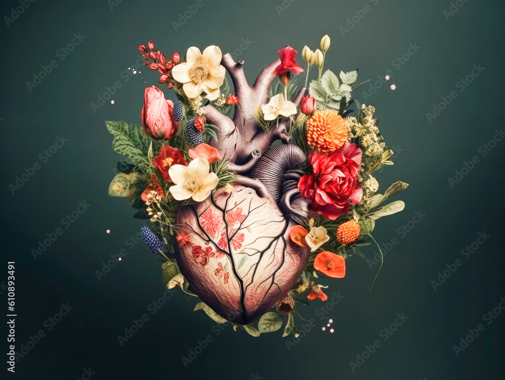 Blooming human heart. Flowers grow from heart. Valentine’s day concept ...