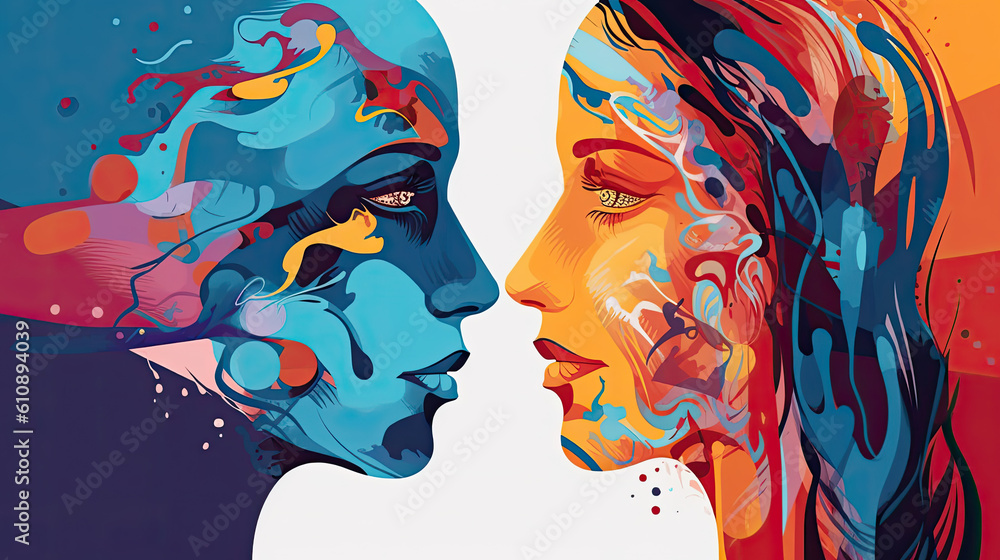 Abstrakt illustration of intrapersonal conflict, Bipolar personality ...