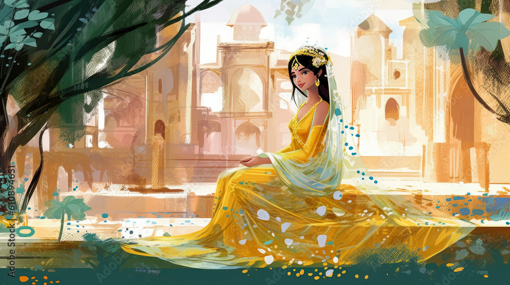 Colorful painting portrait art of the biblical Queen Esther of Persia ...