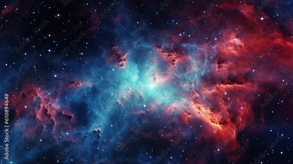Abstract background with dark cosmos in deep blue and red colors ...