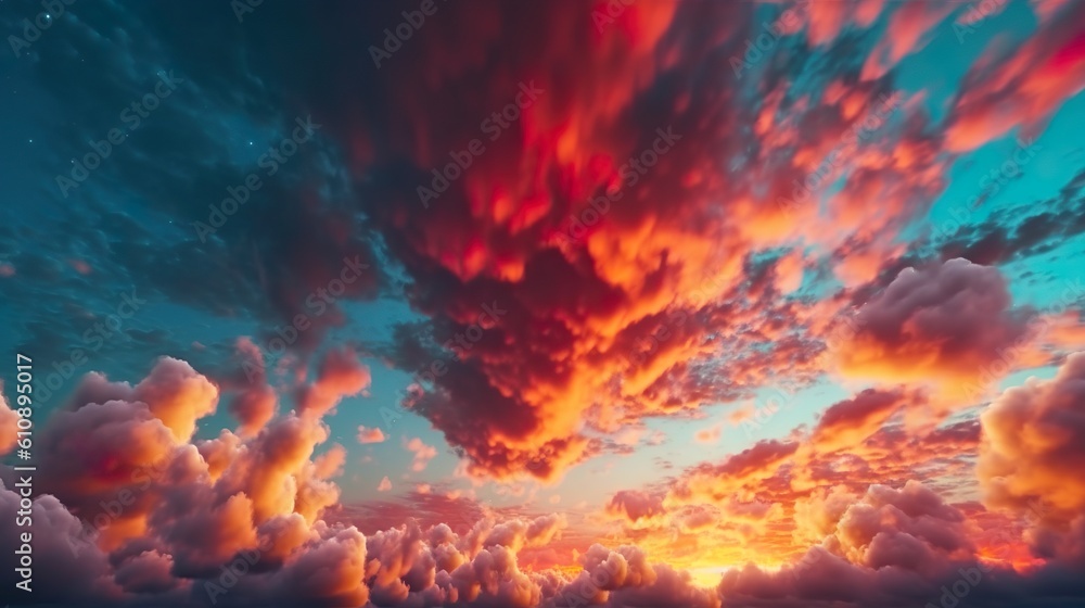 Abstract background with beautiful sky with glowing fluffy clouds at ...