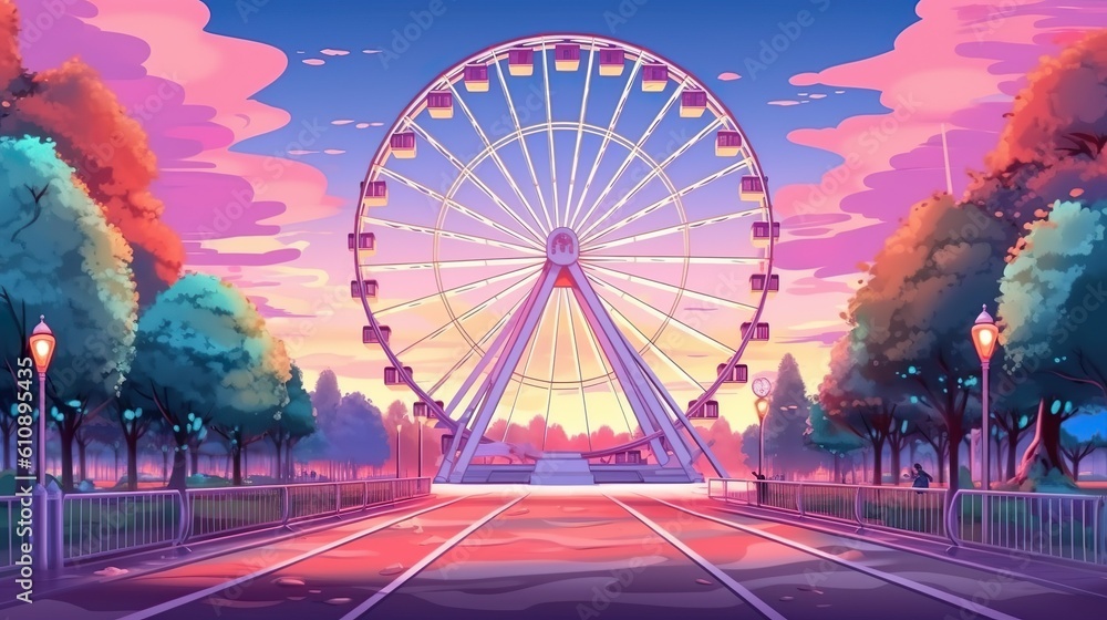 Abstract background ferris wheel. The enchanting atmosphere of a ...