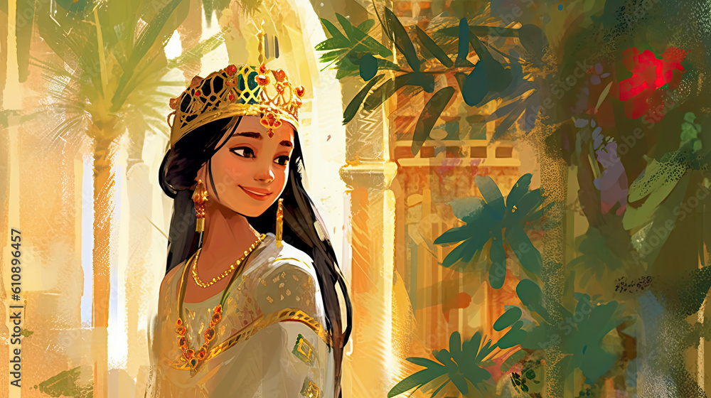 Colorful painting portrait art of the biblical Queen Esther of Persia ...