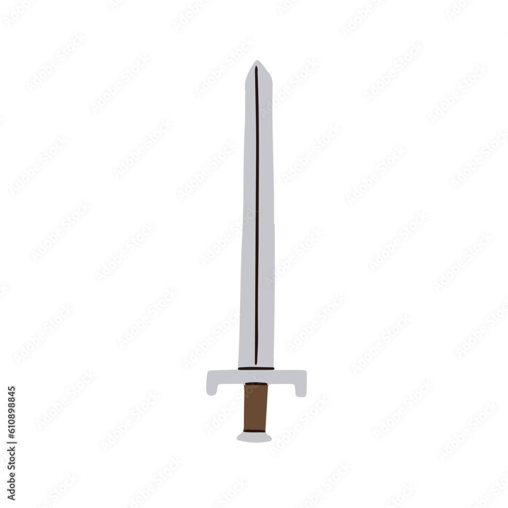 Medieval sword, sharp metal blade and handle. Old steel weapon, long ...