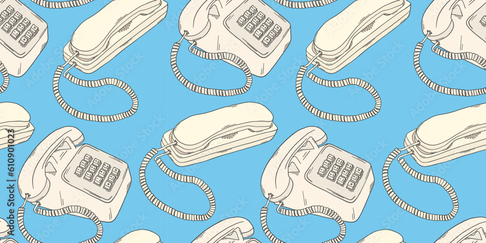 Retro phone pattern. 80s, 90s vintage telephones. Y2k trend. Telephone ...