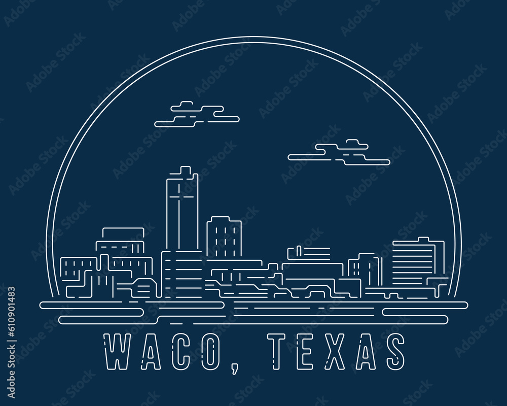 Waco, Texas - Cityscape with white abstract line corner curve modern ...