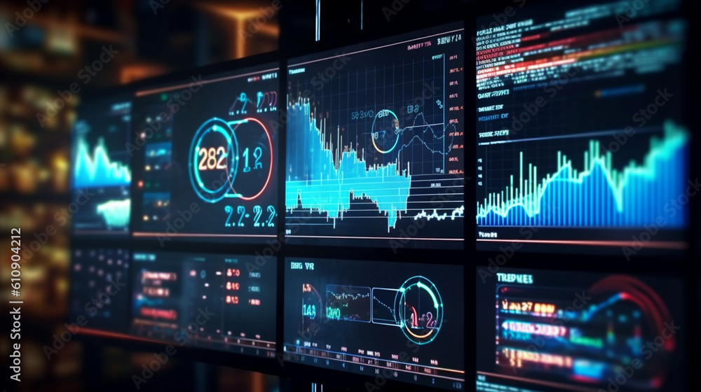 Enriched data monitoring: Monitor screen perspective displaying digital ...