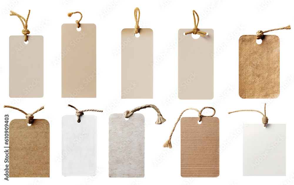 Blank Price gift label note sign tag with string. Many assorted ...
