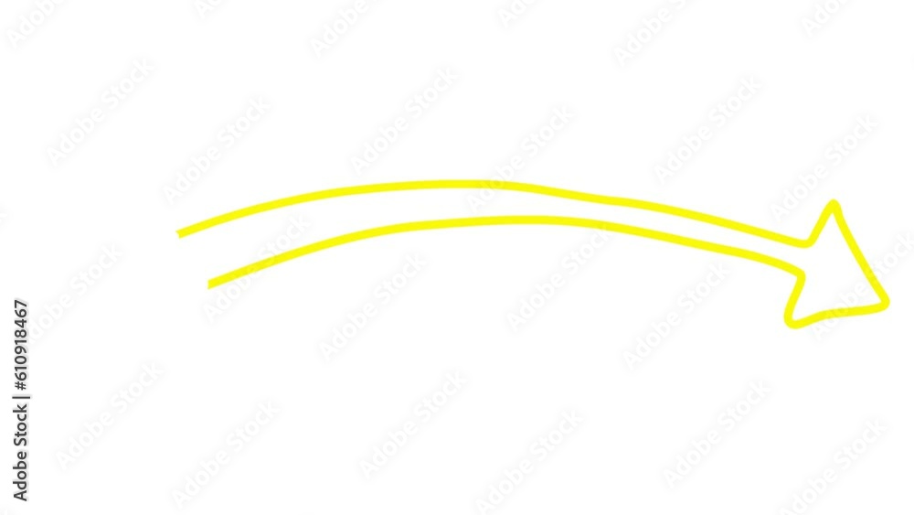 Animated linear symbol of arrow is drawn. Hand drawn yellow arrow ...