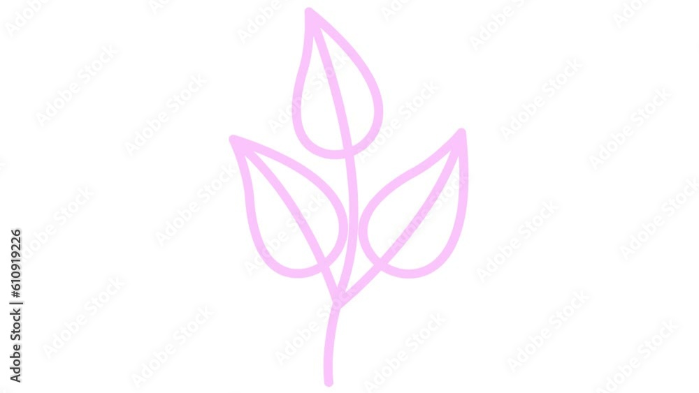 Animated linear pink plant with leaves. Icon of tree sprout. Symbol is ...