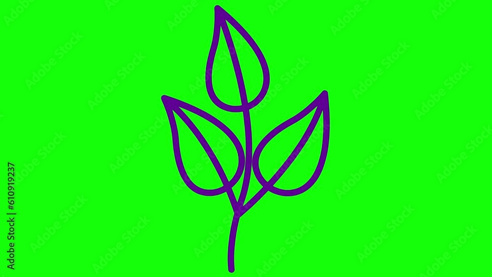 Animated linear violet plant with leaves. Icon of tree sprout. Symbol ...