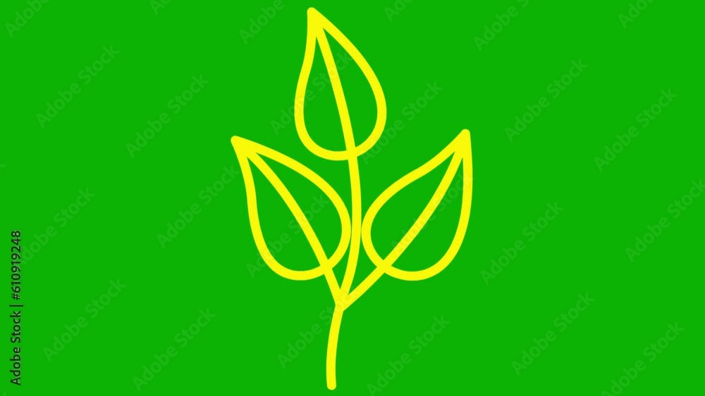 Animated linear yellow plant with leaves. Icon of tree sprout. Symbol ...