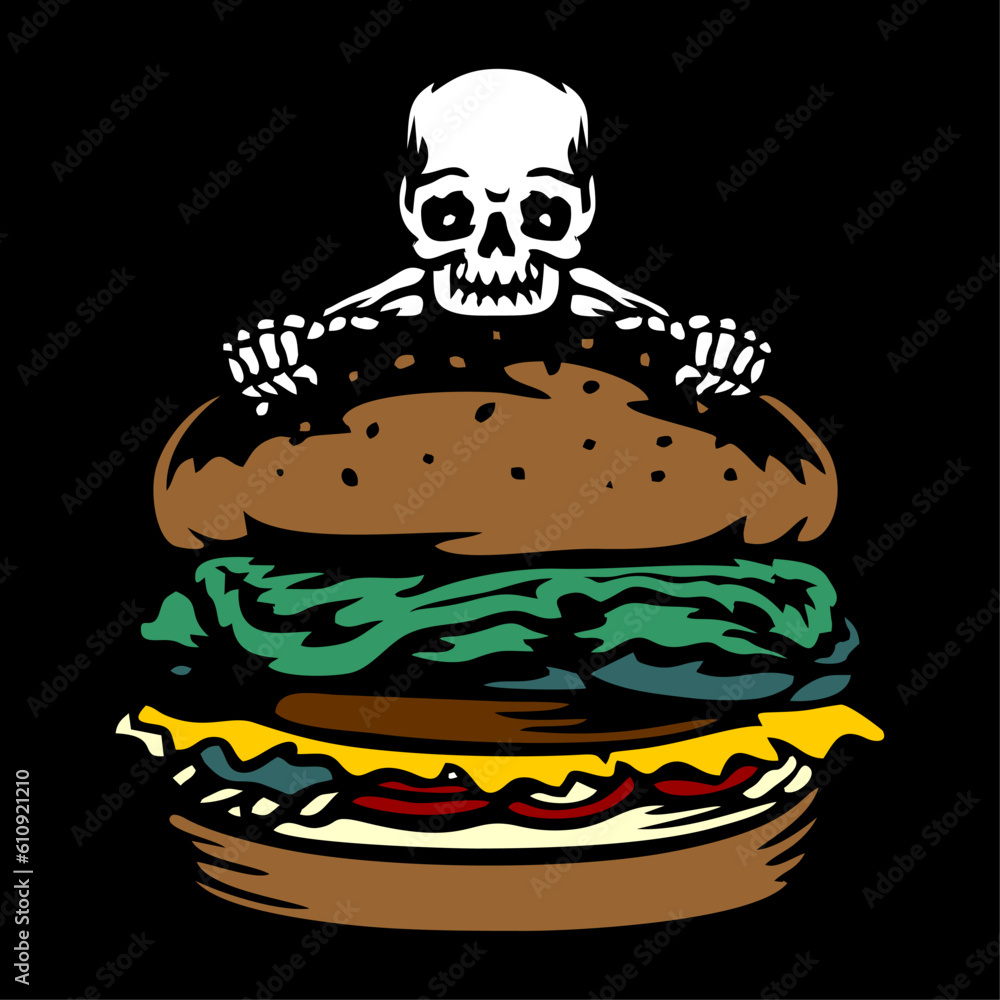 vector illustration burger skeleton skull. Can be used as Logo, Brands ...