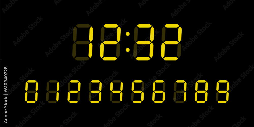 Yellow digital glowing numbers for Lcd electronic devices screen ...