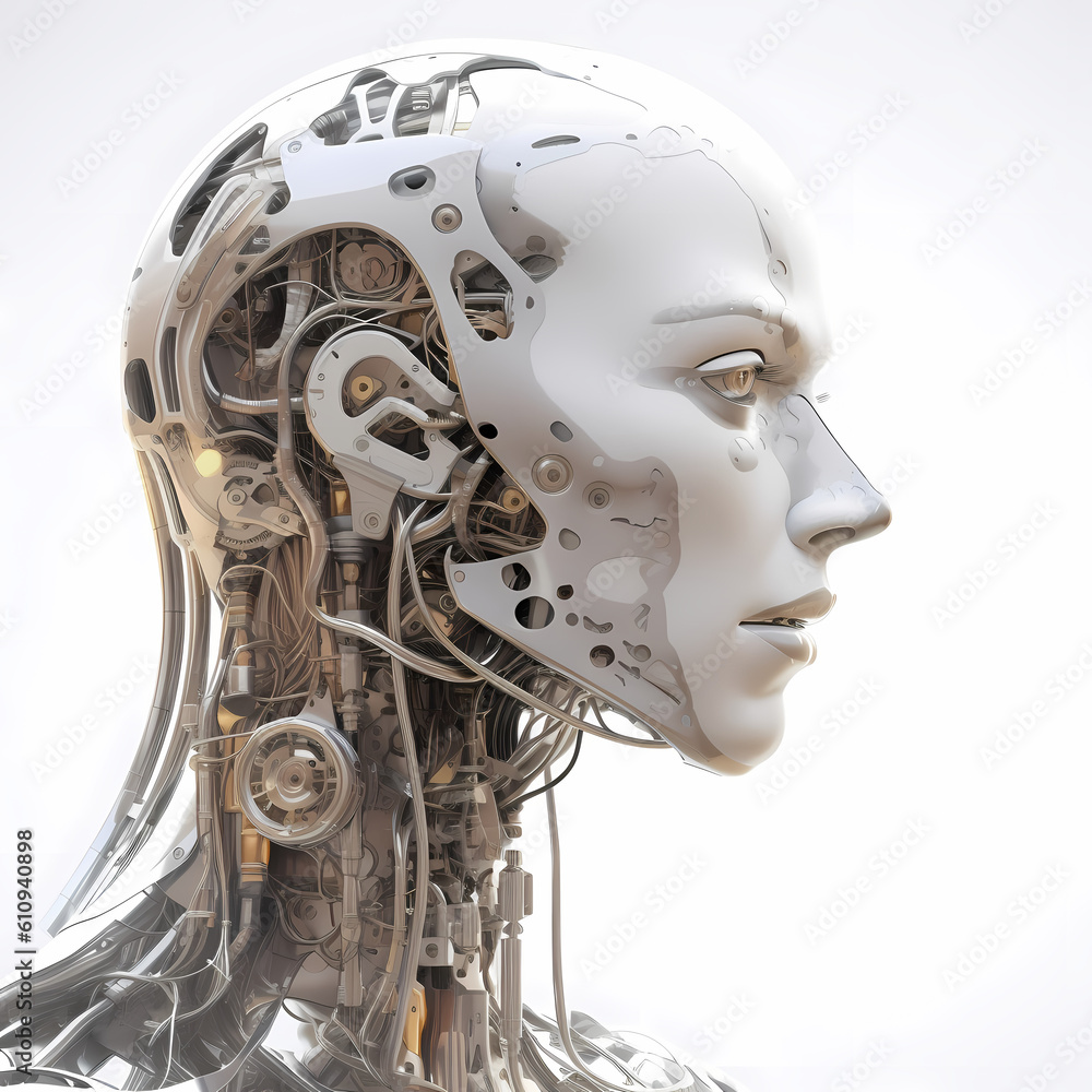 3D Render Concept of AI, Artificial Intelligence, Robot Head ...