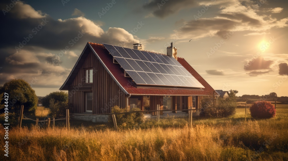 Rustic Countryside House Equipped with Solar Panels on the Roof ...