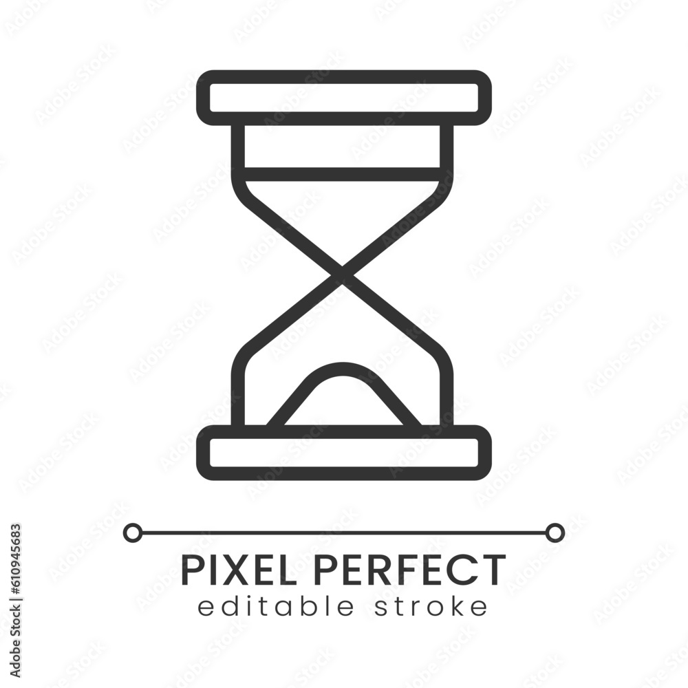 Hourglass pixel perfect linear icon. Loading time. Waiting period ...