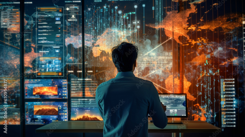 A data scientist analyzing big data sets, using advanced algorithms and ...