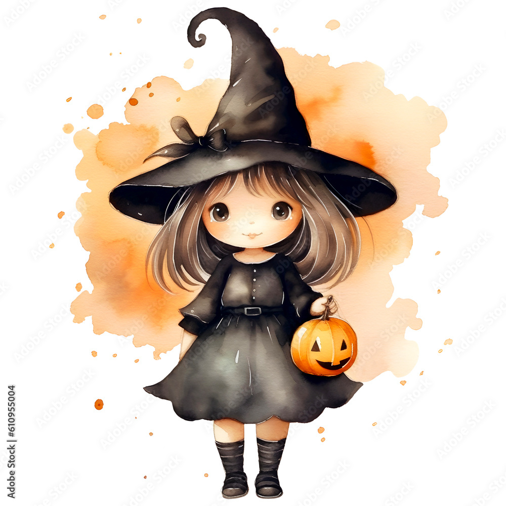 Halloween witch watercolor clipart, isolated, transparent background ...