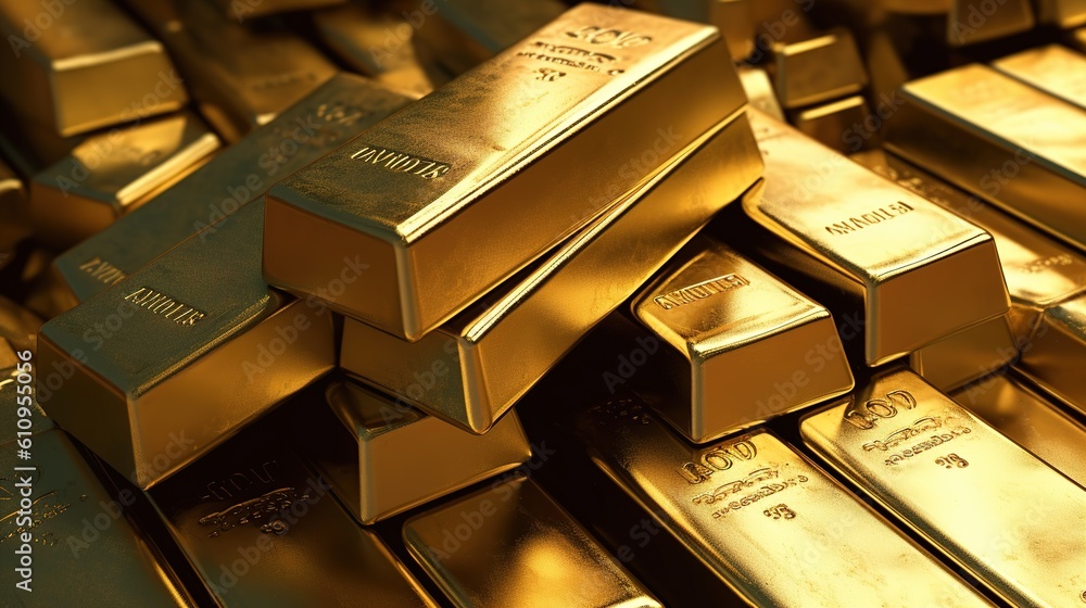 Stacks of pure gold bar on dark background. Represent business and ...