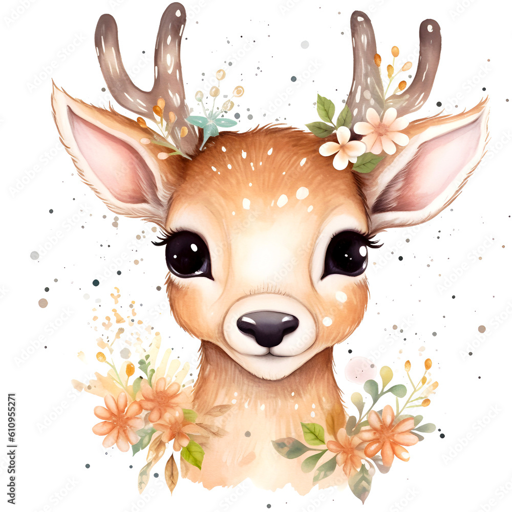 Cute deer watercolor clipart, isolated, transparent background, created ...