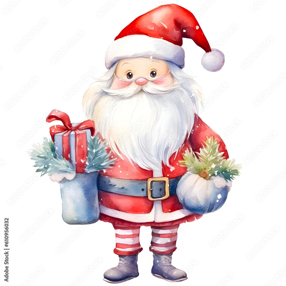 Christmas santa watercolor clipart, isolated, transparent background ...
