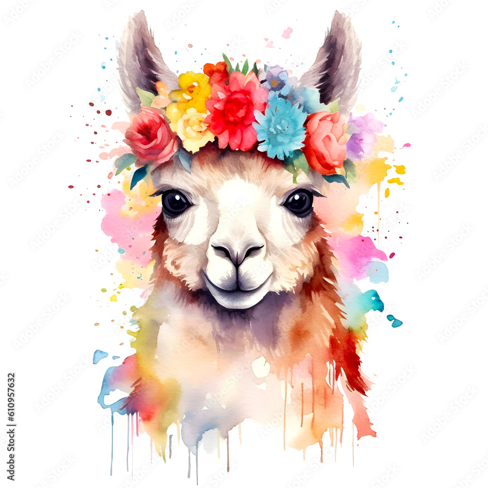 Llama watercolor clipart, isolated, transparent background, created ...