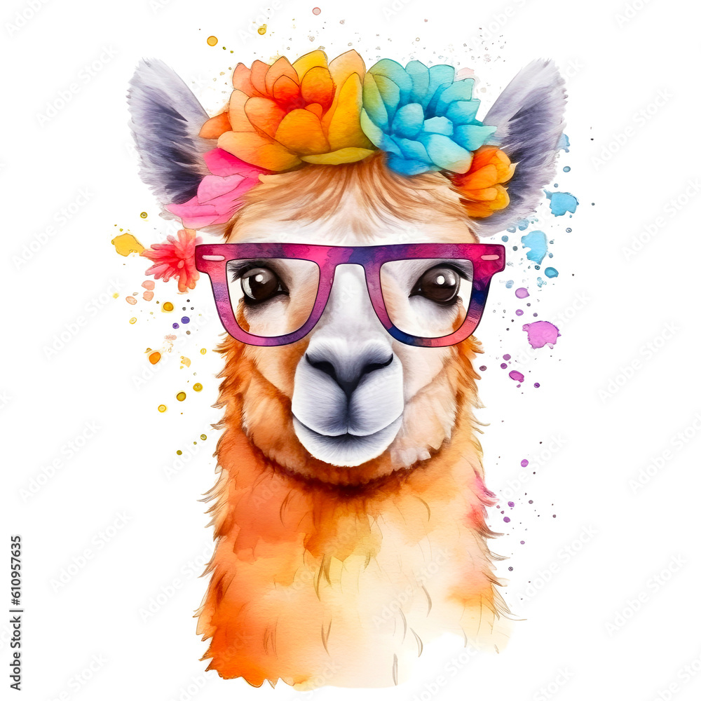 Llama watercolor clipart, isolated, transparent background, created ...