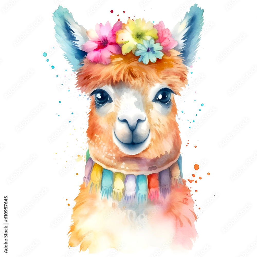 Llama watercolor clipart, isolated, transparent background, created ...