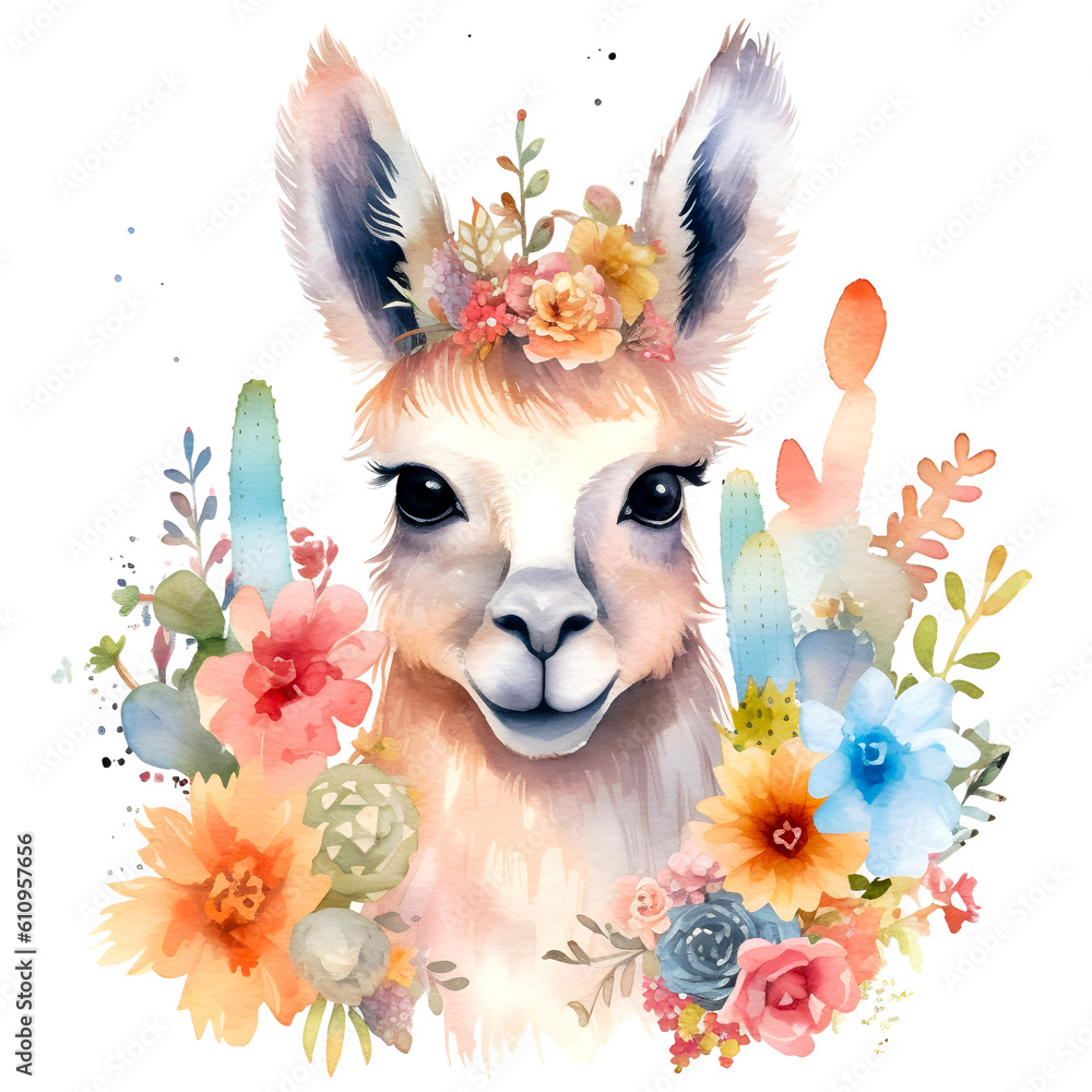 Llama watercolor clipart, isolated, transparent background, created ...